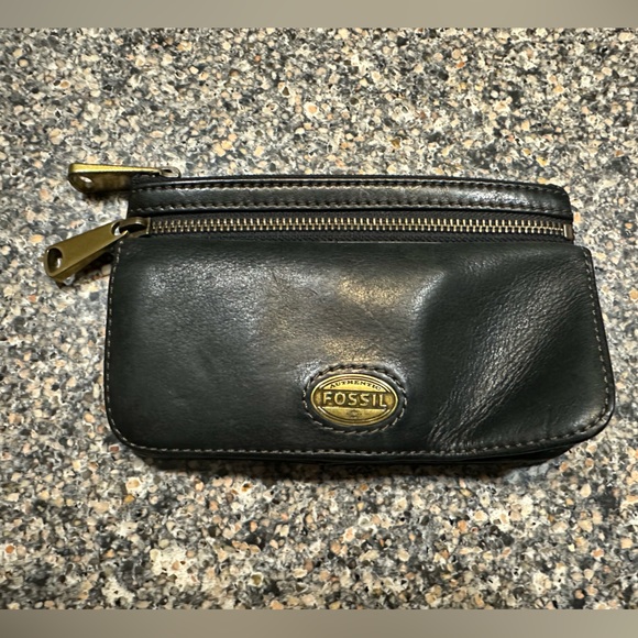 Fossil | Bags | Fossil Black Leather Zip Wallet | Poshmark